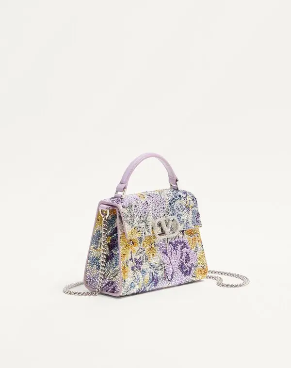 Valentino Garavani Mini Vsling Handbag With Flowerism Rhinestone Motif - Multicolor