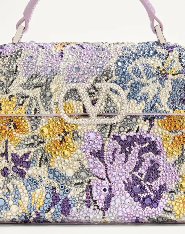 Valentino Garavani Mini Vsling Handbag With Flowerism Rhinestone Motif - Multicolor
