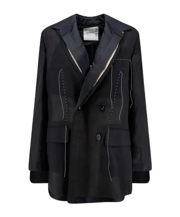 Sacai Double-breasted Blazer With Pleated Back Detail