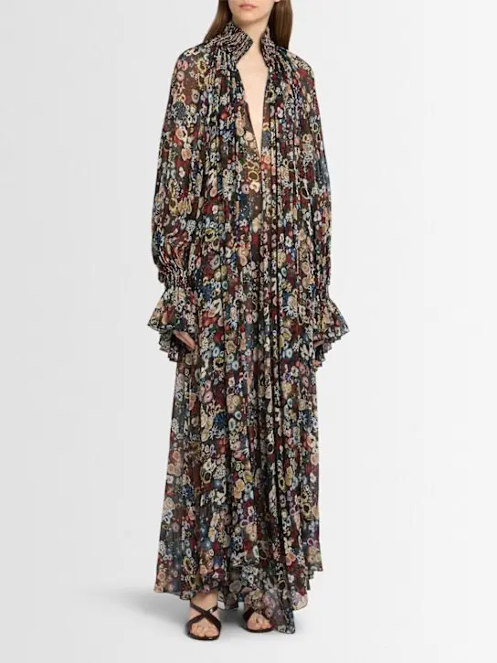 Khaite Edgar Silk Turtleneck Long Dress - Multicolor