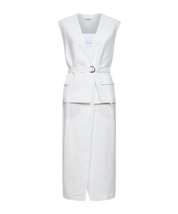 Brunello Cucinelli Sleeveless V-neck Belted Wrap Pencil Dress