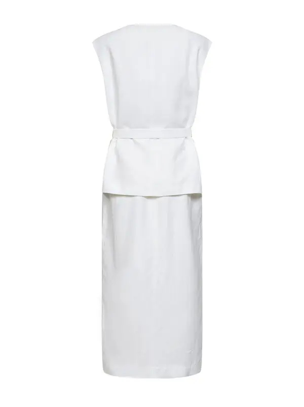 Brunello Cucinelli Sleeveless V-neck Belted Wrap Pencil Dress