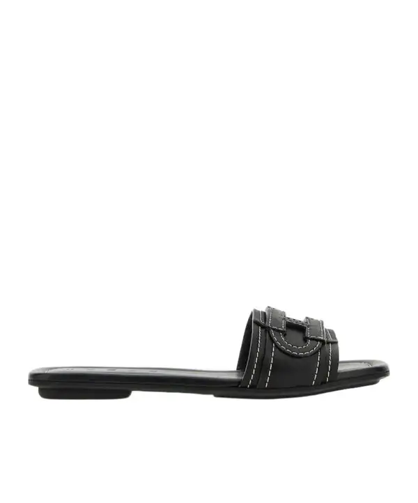 Hogan H Logo Flat Sandals With Contrast Stitching - Black