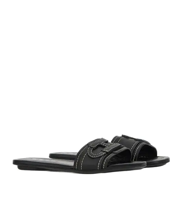 Hogan H Logo Flat Sandals With Contrast Stitching - Black