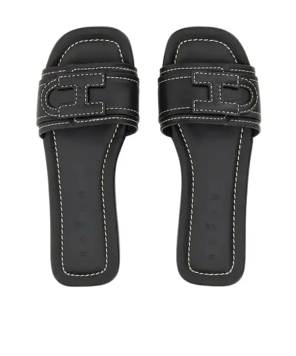 Hogan H Logo Flat Sandals With Contrast Stitching - Black