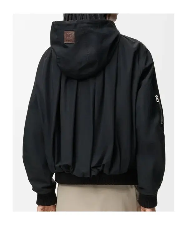 Loewe Pleated Hooded Bomber Jacket - Black