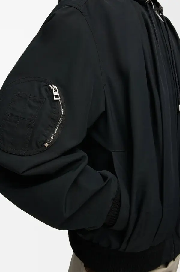Loewe Pleated Hooded Bomber Jacket - Black