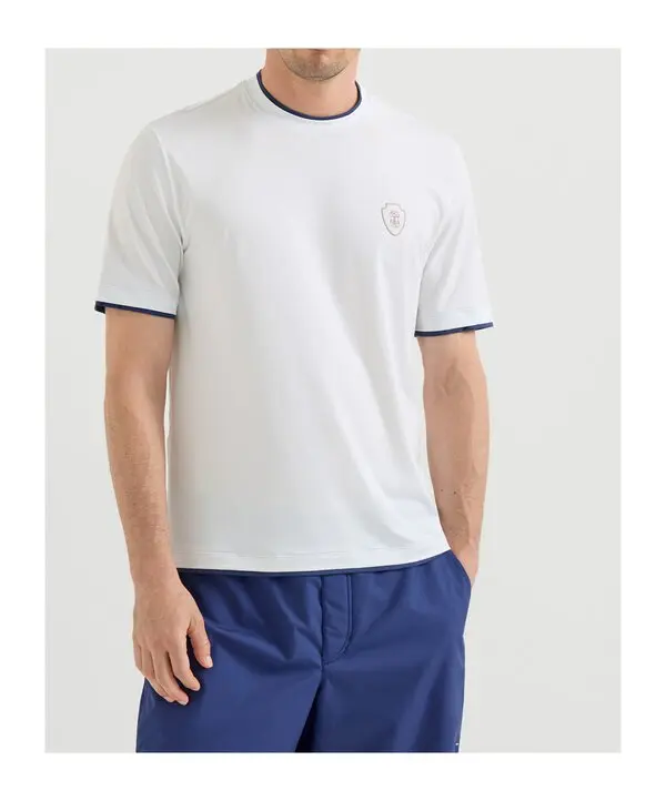 Brunello Cucinelli Comfort Nylon Crew Neck T-shirt With Faux-layering And Logo