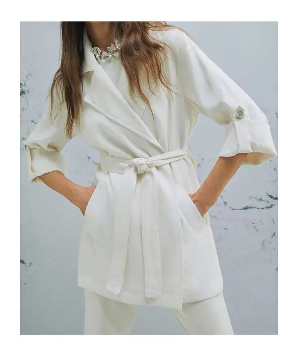 Marella Linen And Viscose Drawstring Duster Coat - White