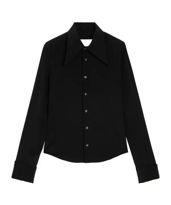 Ami Sharp Collar Crepe Shirt - Black
