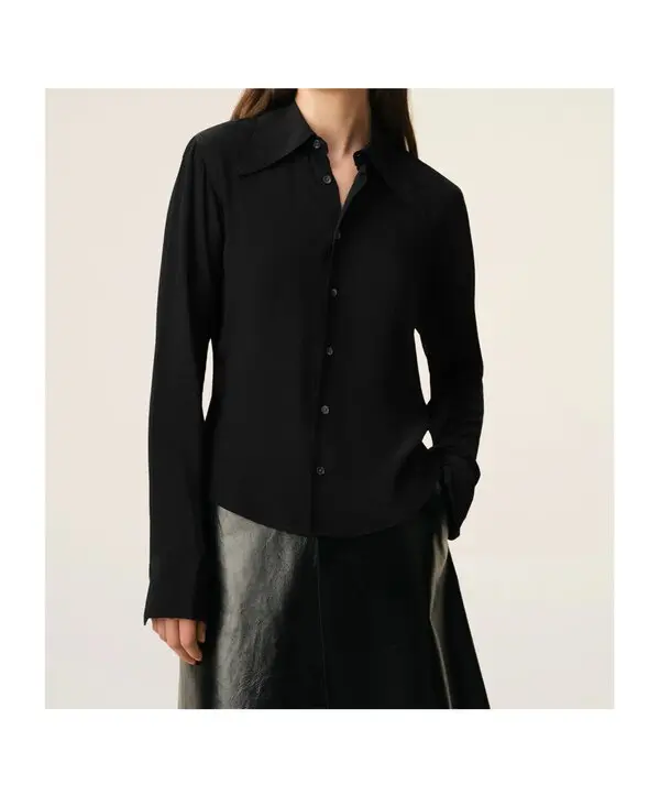 AMI Paris Sharp Collar Crepe Shirt - Black
