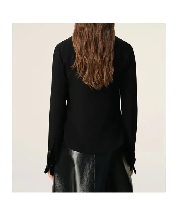 AMI Paris Sharp Collar Crepe Shirt - Black