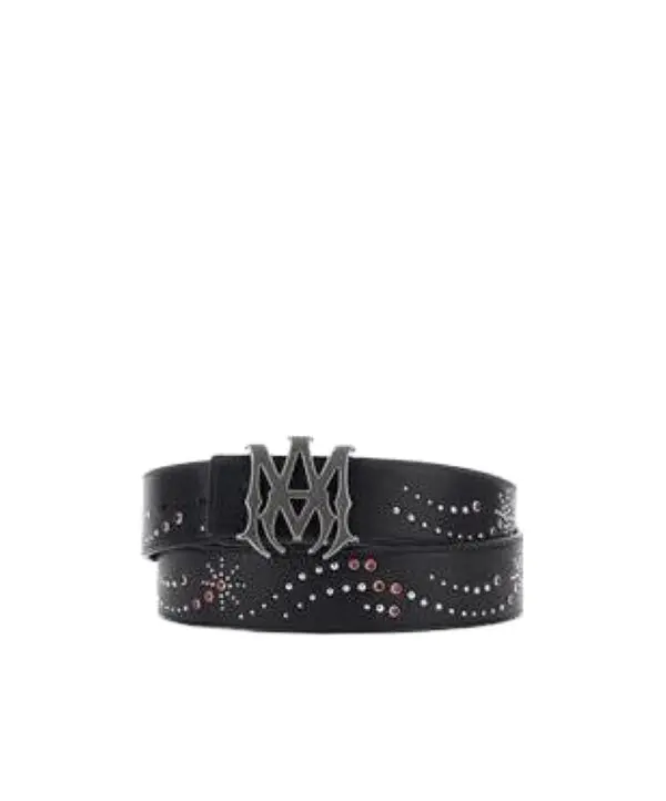 Amiri Logo Embellished Buckle Leather Belt - Black