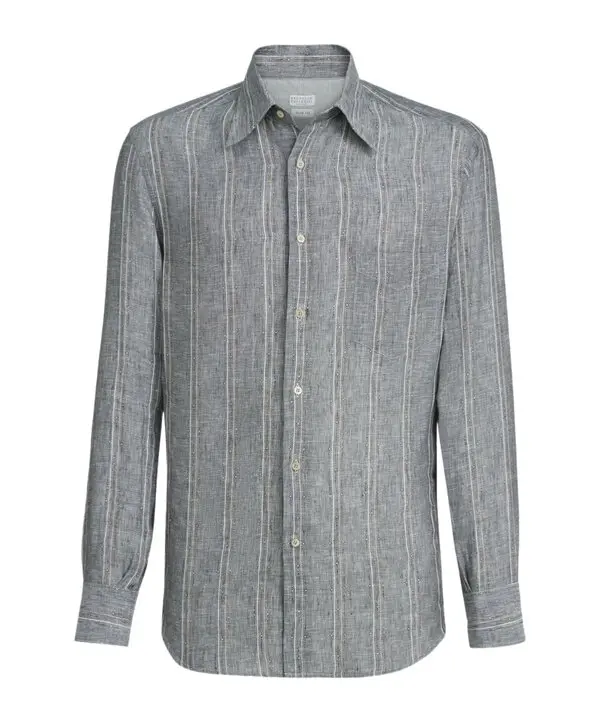Brunello Cucinelli Striped Long Sleeved Shirt - Grey