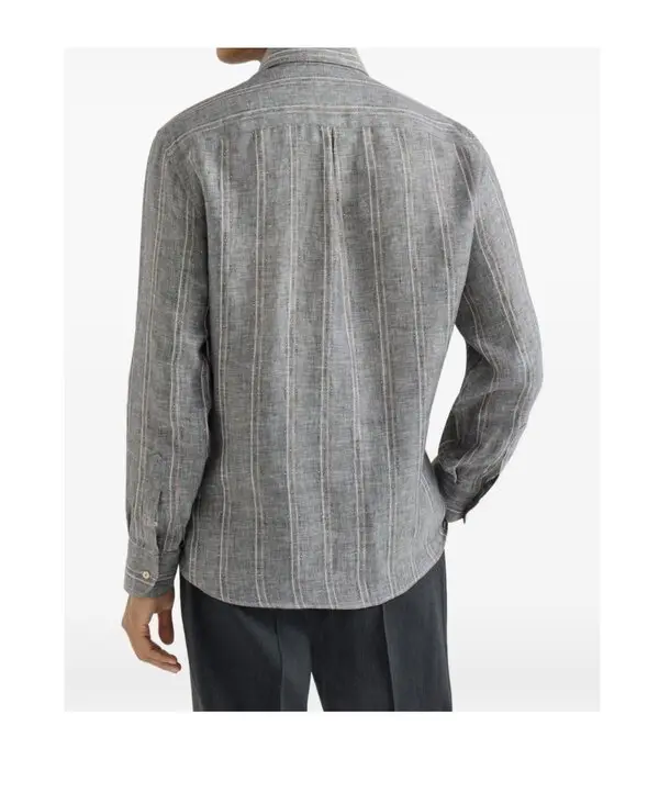 Brunello Cucinelli Striped Long Sleeved Shirt - Grey