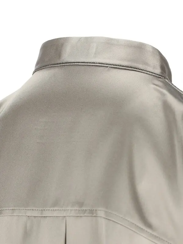 Brunello Cucinelli Mandarin Collar Satin Shirt - Olive