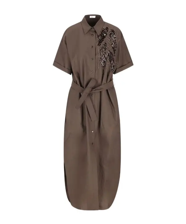 Brunello Cucinelli Embroidered Sequined Poplin Shirt Dress - No
