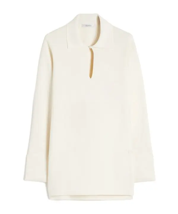 Max Mara Long Sleeve Polo Top With Gold Button Details - Ivory