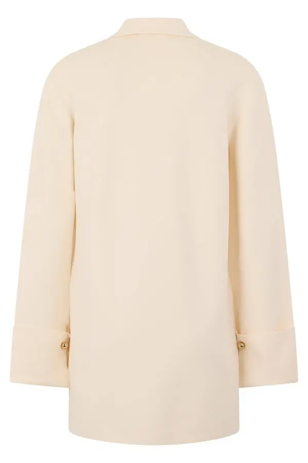 Max Mara Long Sleeve Polo Top With Gold Button Details - Ivory