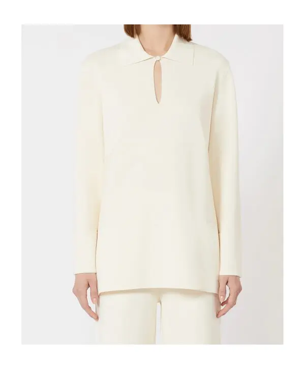 Max Mara Long Sleeve Polo Top With Gold Button Details - Ivory