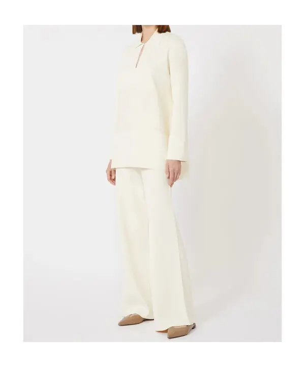 Max Mara Long Sleeve Polo Top With Gold Button Details - Ivory