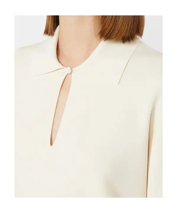 Max Mara Long Sleeve Polo Top With Gold Button Details - Ivory