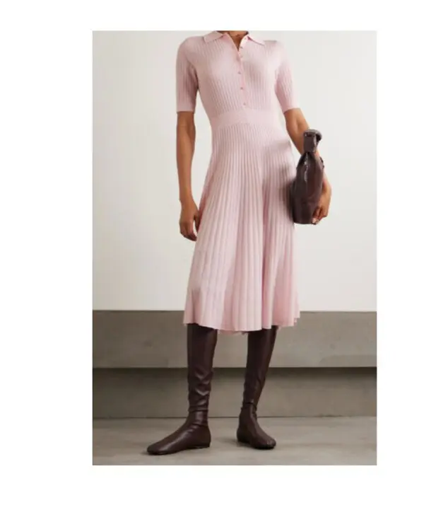 Arch4 Ribbed Knit Pleated Midi Dress