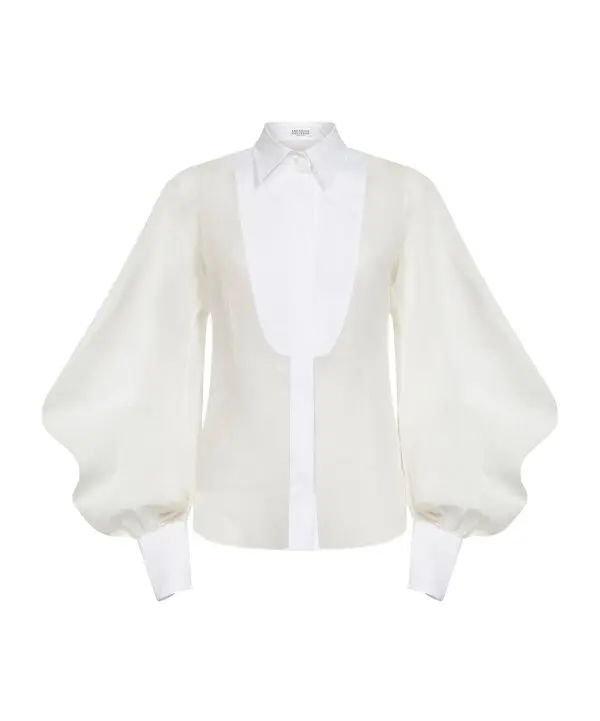 Brunello Cucinelli Puff-sleeved Panelled Shirt - White