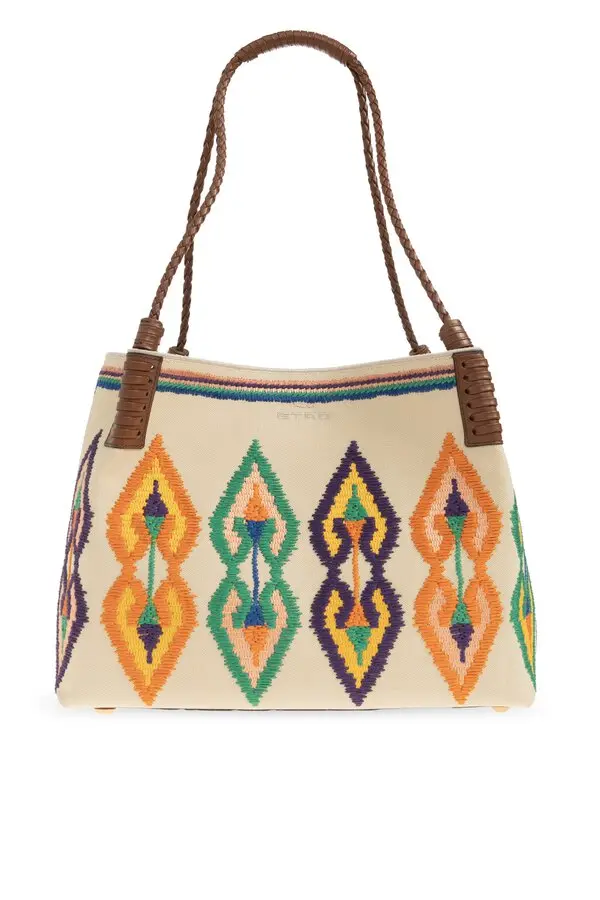 Etro Libra Embroidered Shoulder Bag - Beige