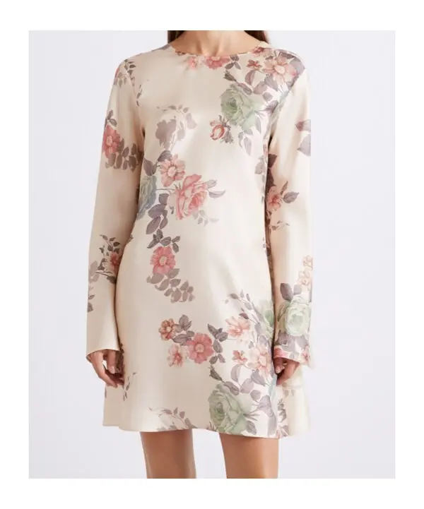 Marella Long-sleeved Flared Silk Twill Dress With Floral Print