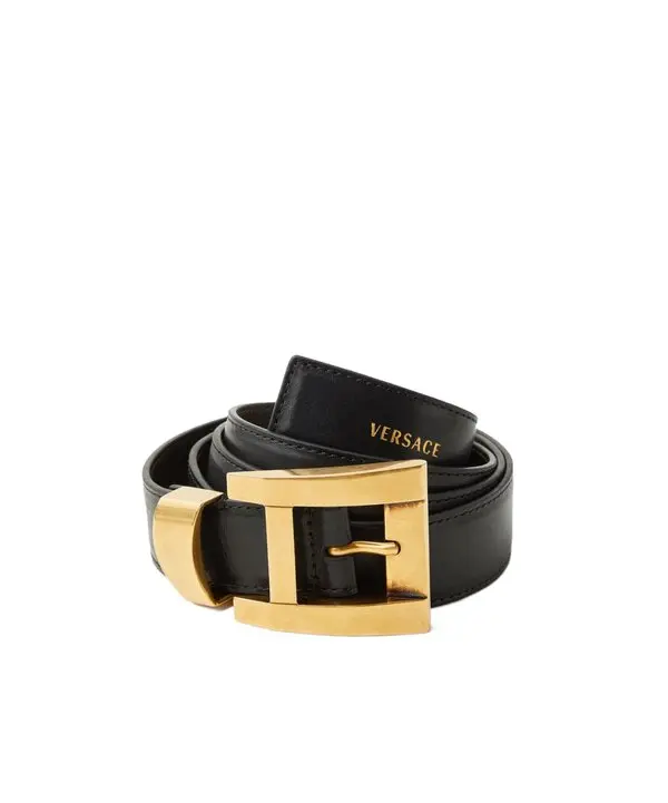 Versace Square Buckle Leather Belt - Black