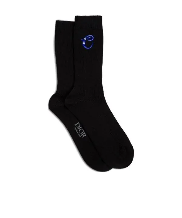 Dior Embroidered Logo Crew Socks - Black