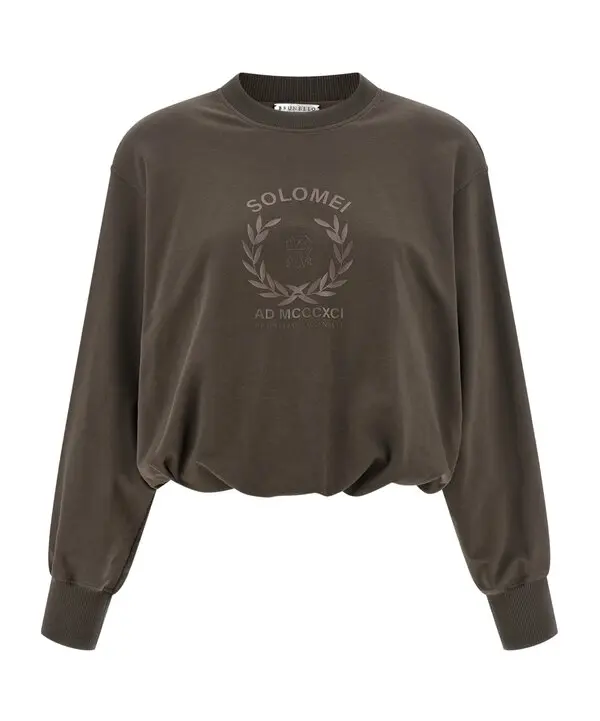 Brunello Cucinelli Logo Printed Crewneck Sweatshirt - Brown