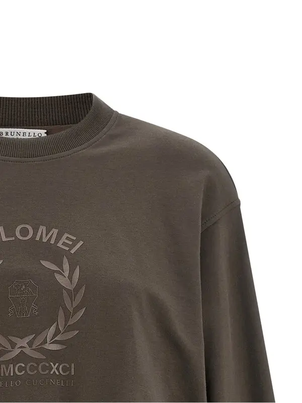 Brunello Cucinelli Logo Printed Crewneck Sweatshirt - Brown