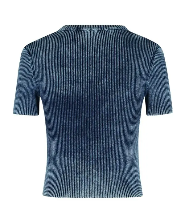 DIESEL® Cut Out Logo Ribbed Crewneck T-shirt - Blue