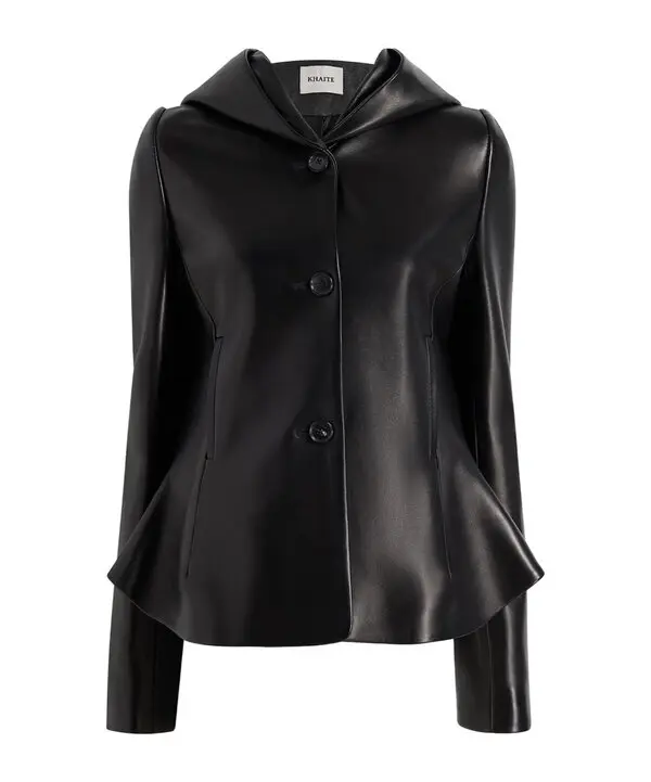 Khaite June Hooded Buttoned Jacket - Black