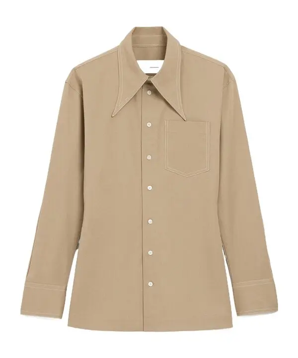 Ami Balloon Sleeve Shirt With Classic Collar - Taupe