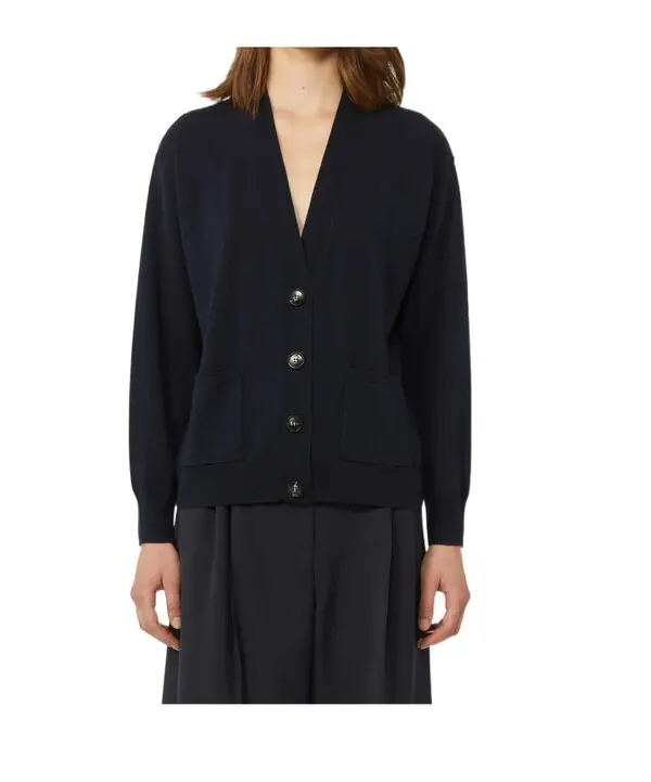 Max Mara Long Sleeve V-neck Button Pocket Cardigan - Black