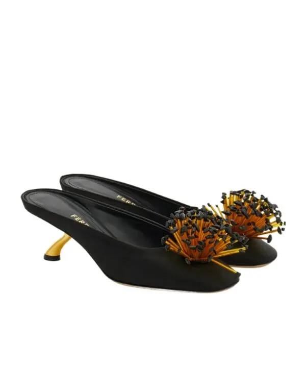 FERRAGAMO Embellished Heel Mules - Black