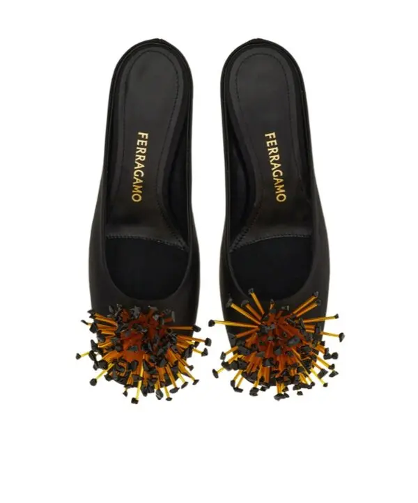 FERRAGAMO Embellished Heel Mules - Black