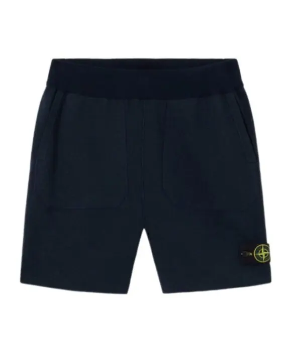 Stone Island Logo Patch Knit Jogger Shorts - Blue