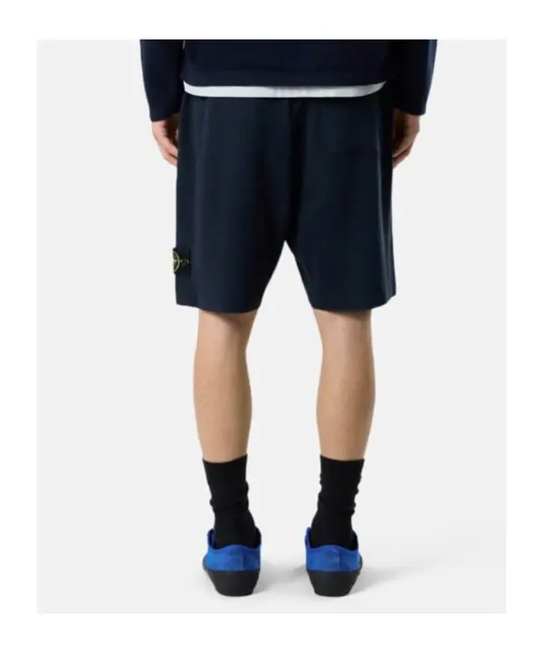 Stone Island Logo Patch Knit Jogger Shorts - Blue