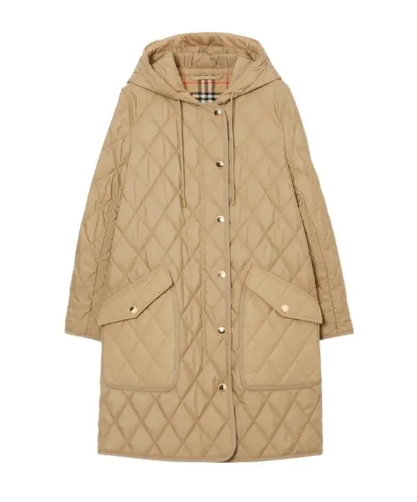 Burberry Diamond Quilted Hooded Coat - Beige