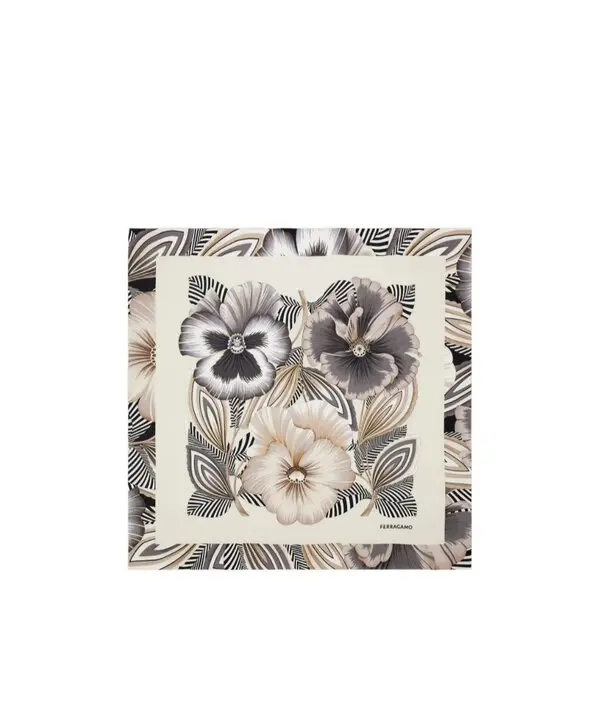 FERRAGAMO Brezza Print Silk Scarf - Ivory/black