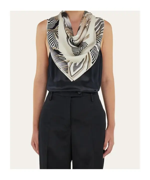 FERRAGAMO Brezza Print Silk Scarf - Ivory/black