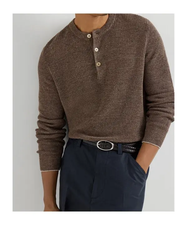 Brunello Cucinelli Ribbed Henley Knit Sweater