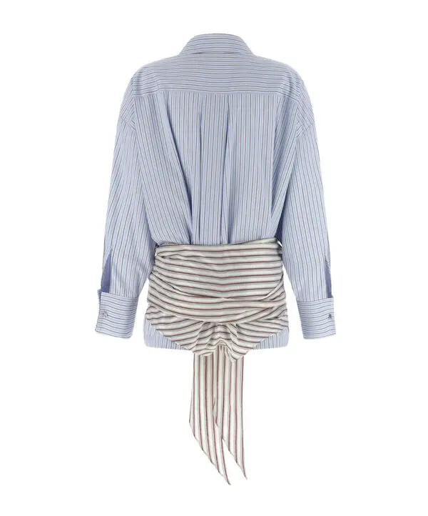 Attico Striped Poplin Mini Dress With Knot Detail