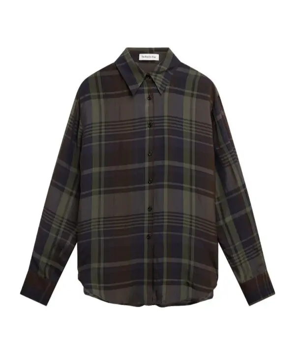 THE FRANKIE SHOP Peri Sheer Check Shirt - Navy Tartan