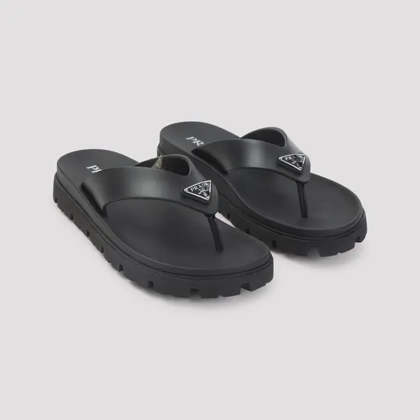 Prada Soft Cage Logo Flip Flops - Black