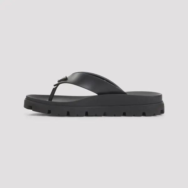 Prada Soft Cage Logo Flip Flops - Black